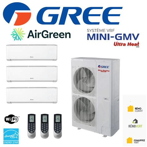 Vrf System Gree Mini Gmv 3 Zones 48 000 Btu Montreal Laval Airgreen Climatisation