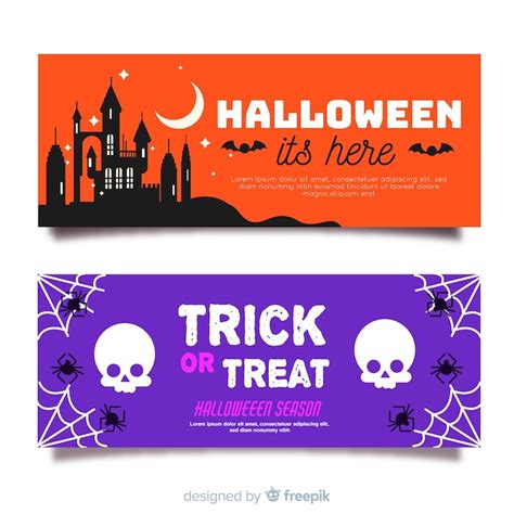 평면 디자인으로 멋진 할로윈 배너 무료 벡터