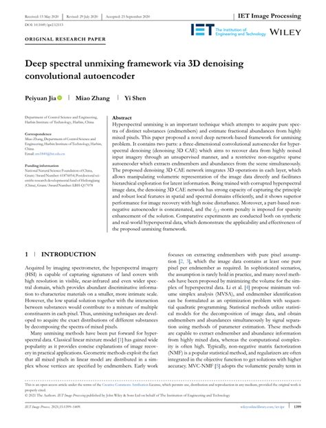 Pdf Deep Spectral Unmixing Framework Via 3d Denoising Convolutional