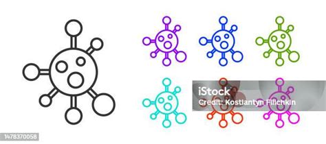 흰색 배경에 격리된 검정선 분자 아이콘입니다 화학 분자의 구조 과학 교사 혁신적인 교육 포스터 다채로운 아이콘을 설정합니다 벡터 0명에 대한 스톡 벡터 아트 및 기타 이미지