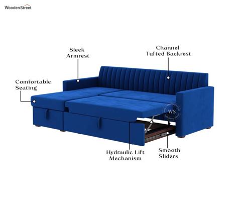 Buy Everett Left Aligned Convertible Sofa Cum Bed With Storage Velvet Indigo Blue At 22 Off