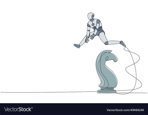 Continuous One Line Drawing Robot Jumping Over Vector Image