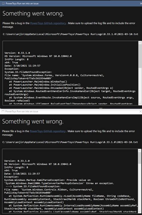 Two Errors When Trying To Launch PowerToys Run From Keyboard Shortcut Issue Microsoft