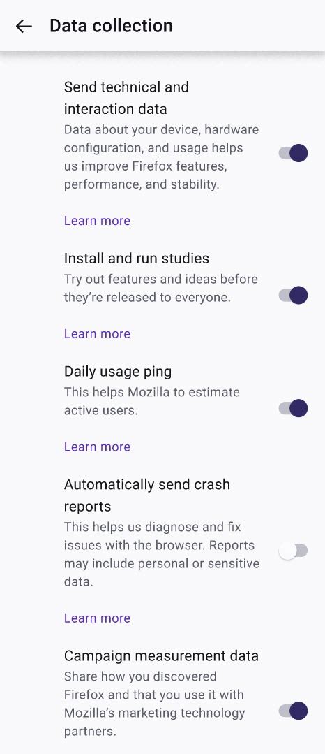 Mobile Manage Firefox Data Collection And Privacy Settings
