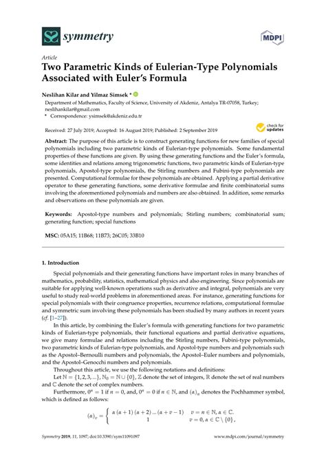 Pdf Two Parametric Kinds Of Eulerian Type Polynomials Associated With