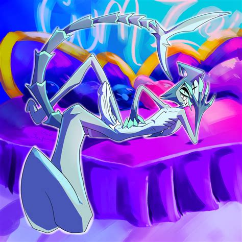 Rule 34 Bed Chaz Helluva Boss Digital Media Artwork Diphallia Diphallism Grin Grinning