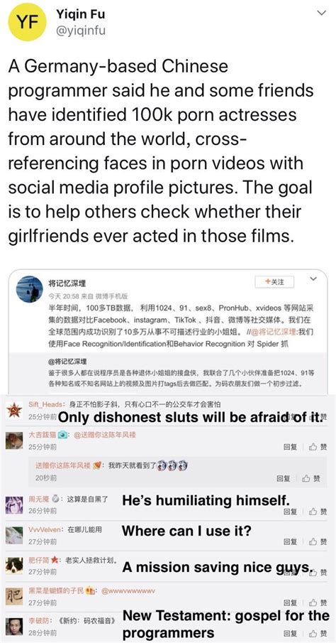 Chinese Programmer Claim To Have Identified Women In Porn With Social Media Data According To