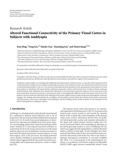 Pdf Altered Functional Connectivity Of The Primary Visual Cortex In