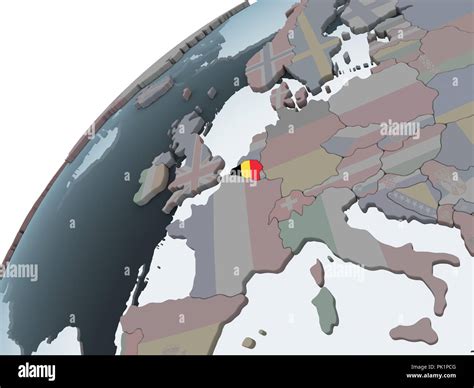 Belgium On Political Globe With Embedded Flag 3d Illustration Stock