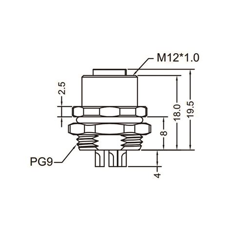 M12 4pins L Code Female Straight Rear Panel Mount Connector PG9 Thread Unshielded Solder Brass