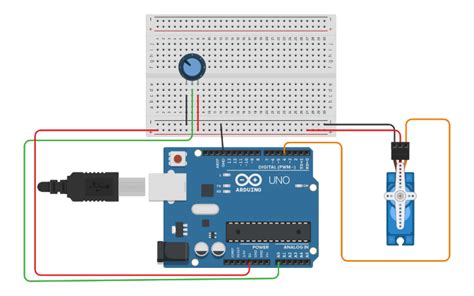 circuit design servo con potenciometro tinkercad
