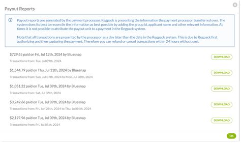 payout reporting in regpack regpack