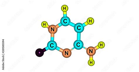 Cytosine Molecular Structure Isolated On White Background Stock