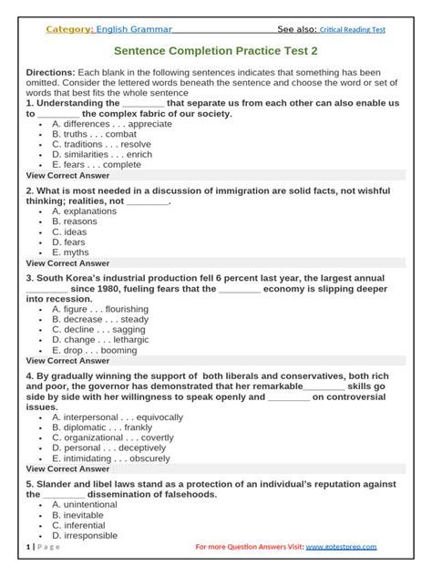 Sentence Completion Practice Test 2 Pdf