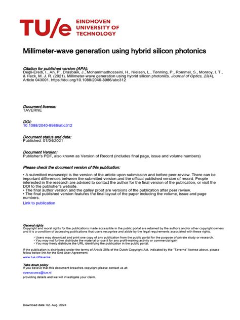 Millimeter Wave Generation Using Hybrid Silicon Photonics Pdf
