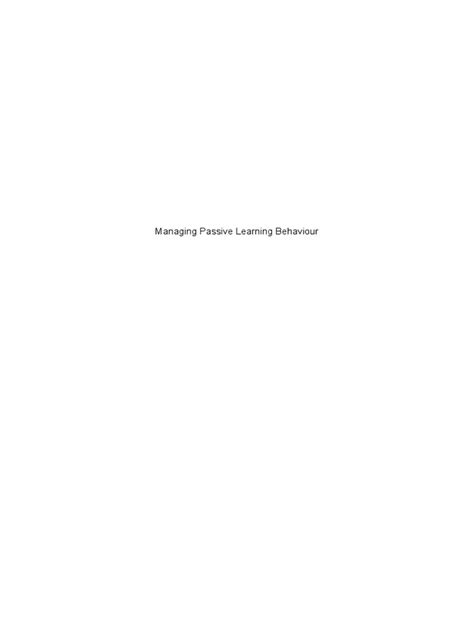 05 Managing Passive Learning Behaviour Pdf Learning Teachers