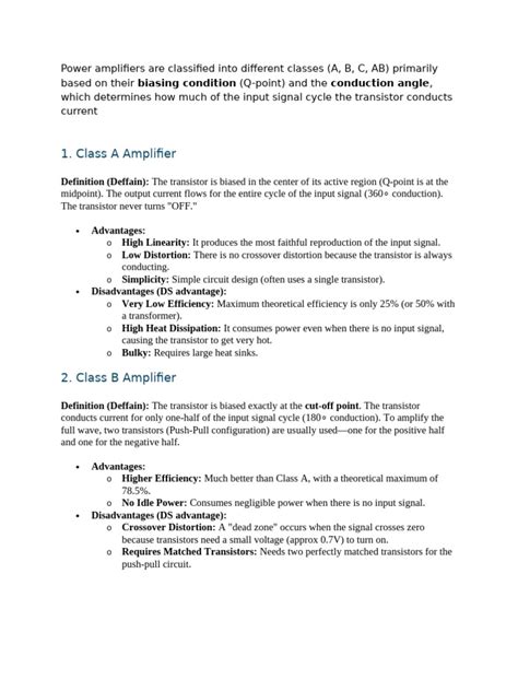 Class A B C Ab Pdf Amplifier Electricity