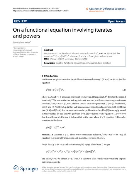 Pdf On A Functional Equation Involving Iterates And Powers