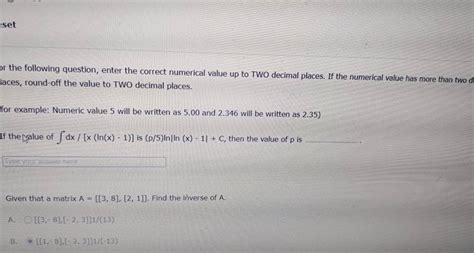 The Following Question Enter The Correct Numerical Value Up To Two Decim