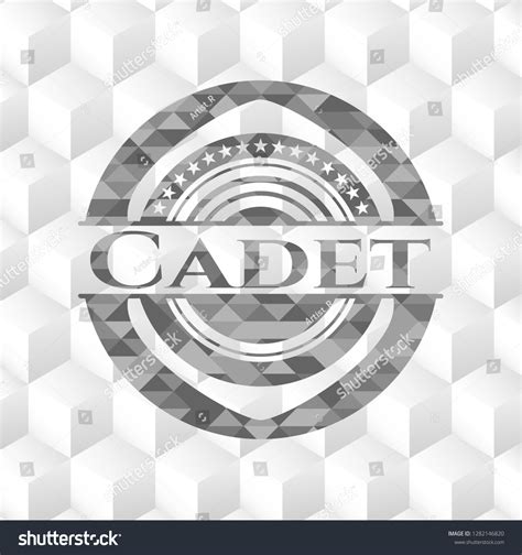 Cadet Realistic Grey Emblem With Cube White Royalty Free Stock Vector