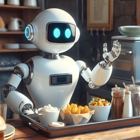 Premium Photo Cute Robot Waiter In Restaurant 8k Realistic