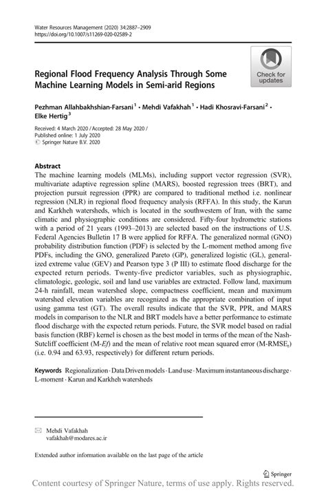 Regional Flood Frequency Analysis Through Some Machine Learning Models In Semi Arid Regions
