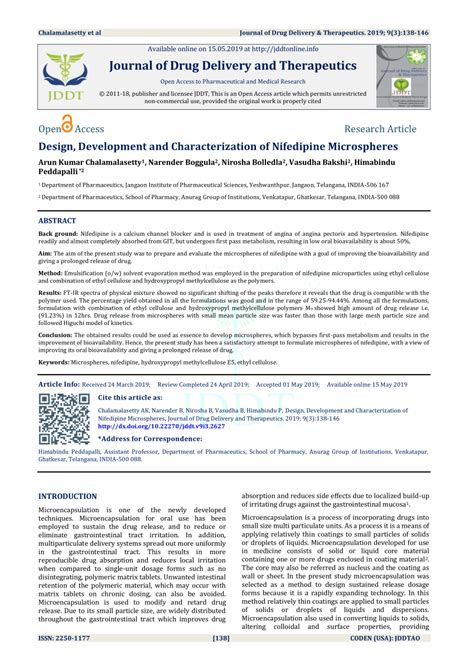 Pdf Design Development And Characterization Of Nifedipine Microspheres