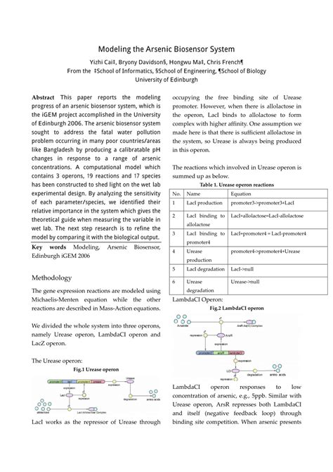 Pdf Modeling The Arsenic Biosensor System