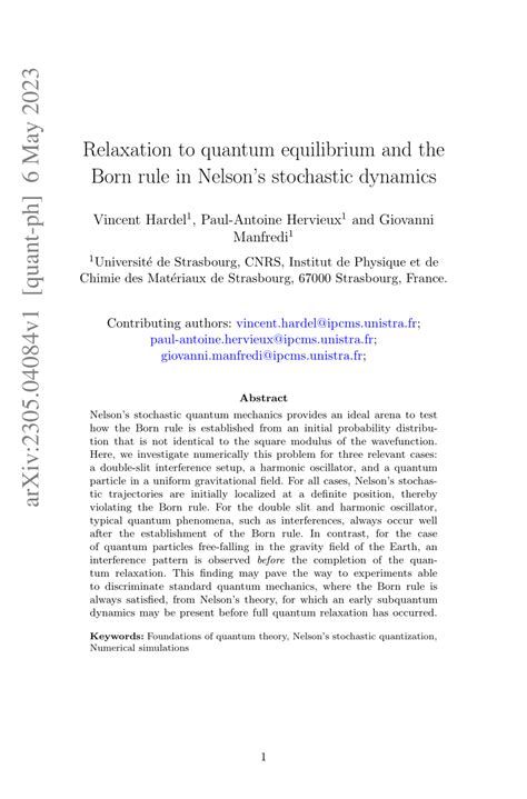 Pdf Relaxation To Quantum Equilibrium And The Born Rule In Nelson S Stochastic Dynamics