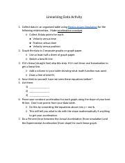 A A Linearizing Data Activity Docx Linearizing Data Activity Collect Data In An