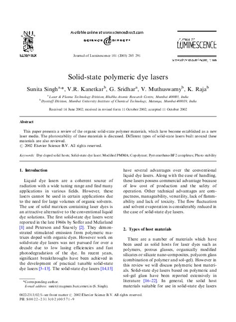 Pdf Solid State Polymeric Dye Lasers