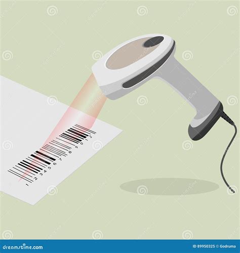 White Handheld Barcode Scanner Scanning Bar Code In Flat Design Stock