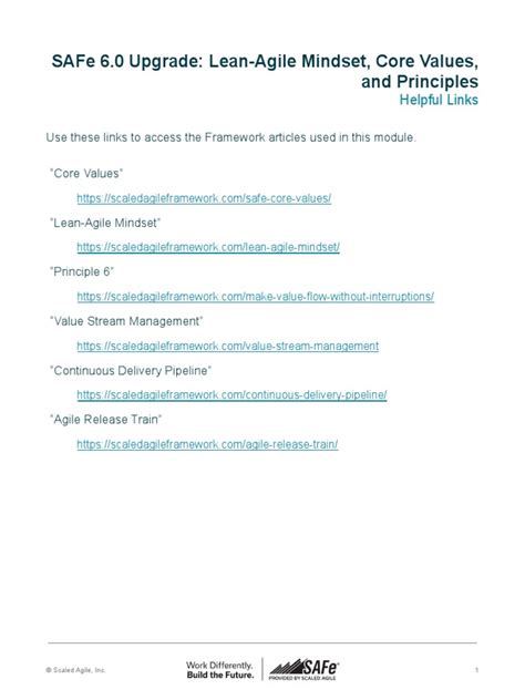 Lean Agile Mindset Core Values And Principles Links Pdf