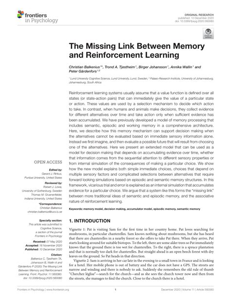 Pdf The Missing Link Between Memory And Reinforcement Learning