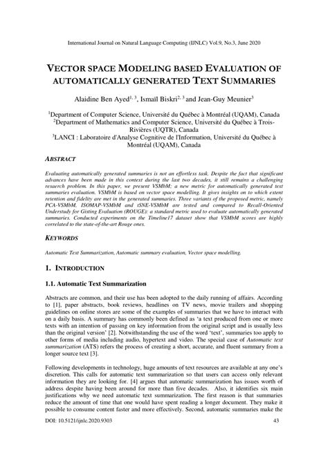 Pdf Vector Space Modeling Based Evaluation Of Automatically Generated