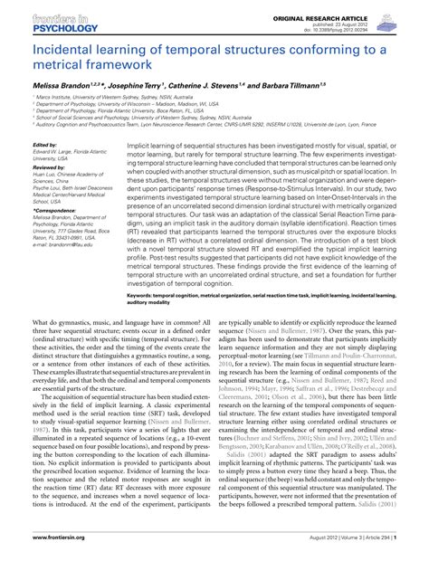 Pdf Incidental Learning Of Temporal Structures Conforming To A Metrical Framework