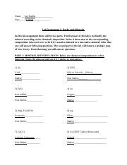 Lab Assignment Rocks And Minerals Identification Geologic Course Hero