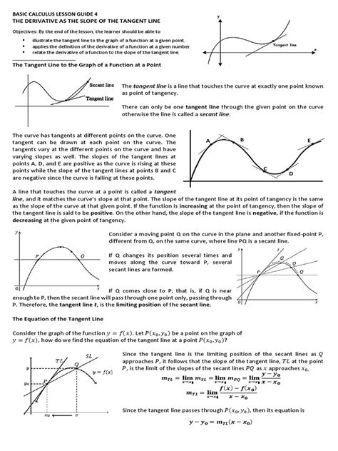 Basic Calculus Lesson Guide 4 Pdf Tangent Slope
