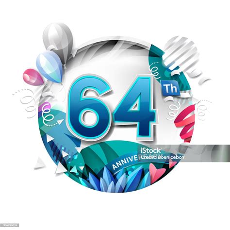풍선과 흰색 색종이와 64 주년 배경 3d 종이 스타일 그림 포스터 또는 책자 템플릿 벡터 일러스트입니다 0명에 대한 스톡 벡터 아트 및 기타 이미지 Istock