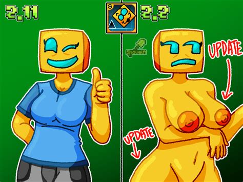 Rule 34 Ass Blue Eyes Blue Shirt Breasts Clothed Cube Cube 4 Geometry Dash Cute Evolution