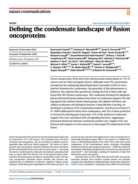Pdf Defining The Condensate Landscape Of Fusion Oncoproteins