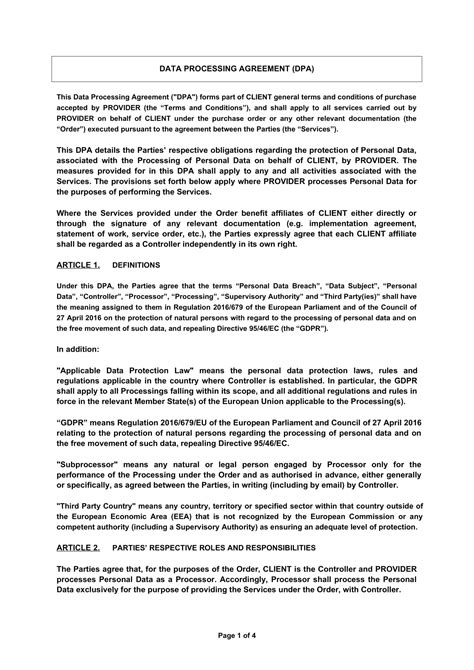 47 Free Printable Data Processing Agreement Dpa Templates