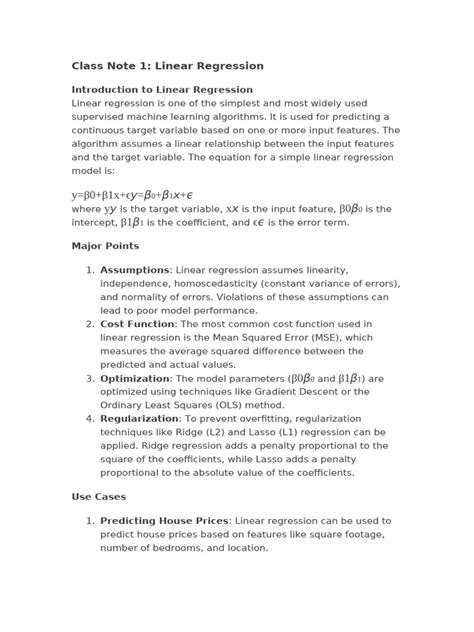 Machine Learning Note 1 Pdf Linear Regression Regression Analysis