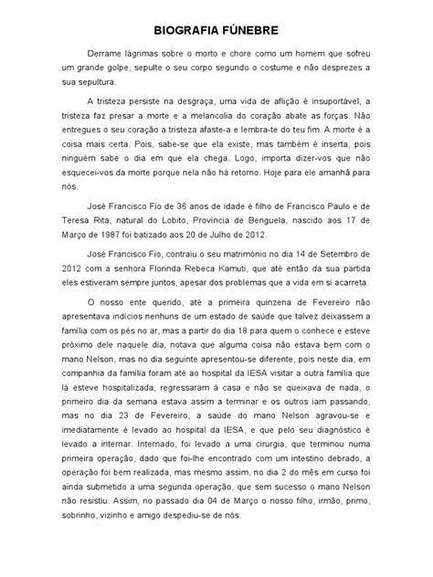Biografia Fúnebre Dia 05 Pdf Morte Amor