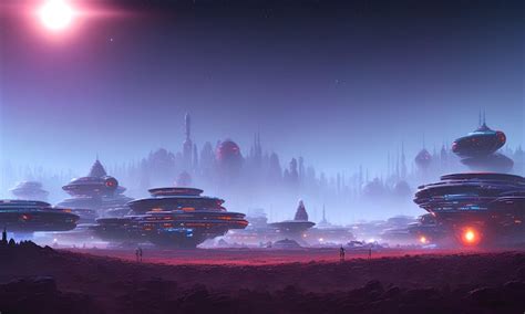 Premium Photo A Purple Planet With A Red Building In The Background