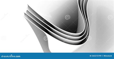 Abstract 3d Rendered White Background With Thin Reflective Wavy Shapes And Copy Space Stock