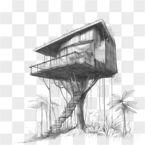 Download Tree House Sketch With Stairs Sketches Online Creative Fabrica
