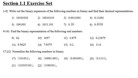 Solved 1 8 Write Out The Binary Expansion Of The Following
