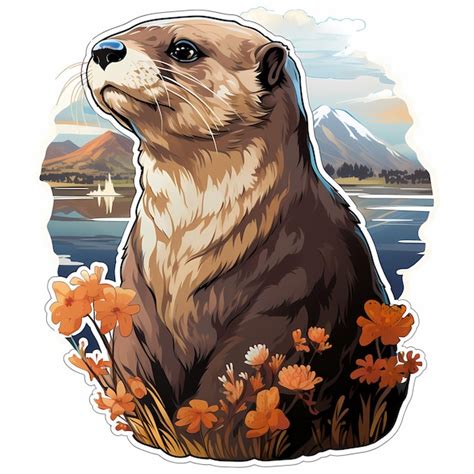Premium Ai Image A Poster Of A Beaver With A Mountain In The Background