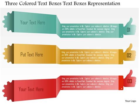 1214 Three Colored Text Boxes Text Boxes Representation Powerpoint